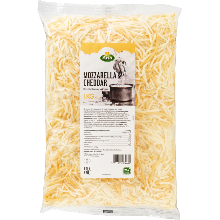 Mozzarella og Cheddar, Revet 40+ 1 Kg | Arla Pro Danmark
