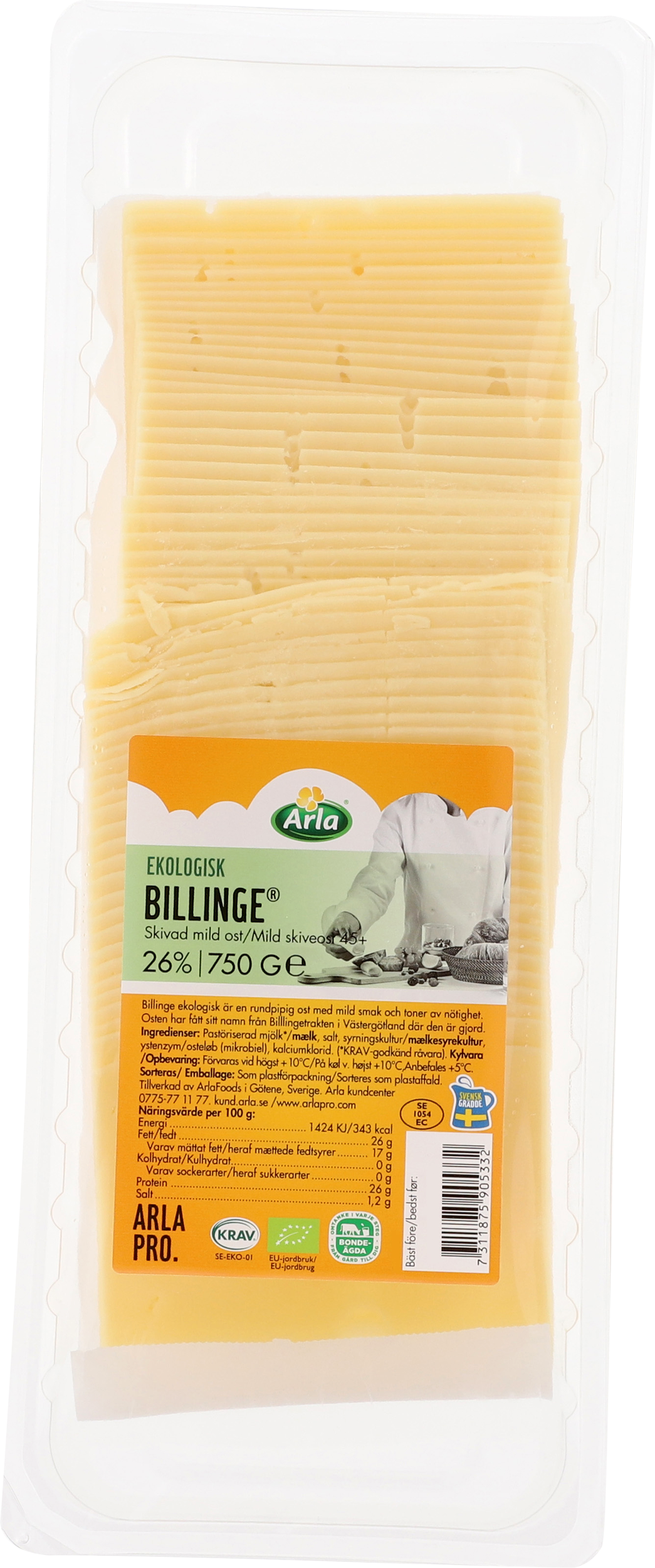 Øko Billinge Ost i skiver 26% 45+ 750 g | Arla Pro Danmark