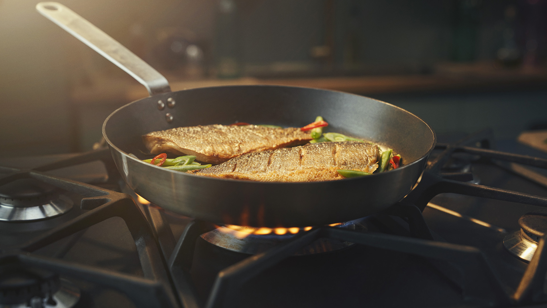Pan-fried sea bass ( Recipe ) With chilli & greens | Lurpak®