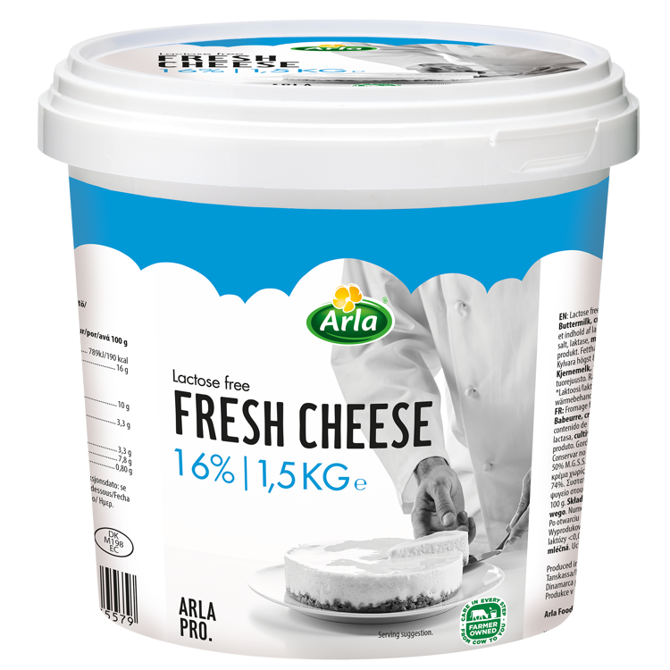 Arla Pro tuorejuusto maustamaton 16% 1,5kg laktoositon | Arla® Pro Suomi