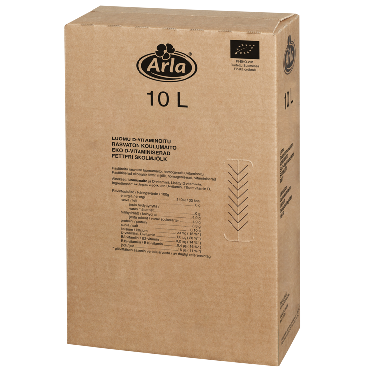 Arla luomu D-vitaminoitu rasvaton maito novobox 10L | Arla® Pro Suomi