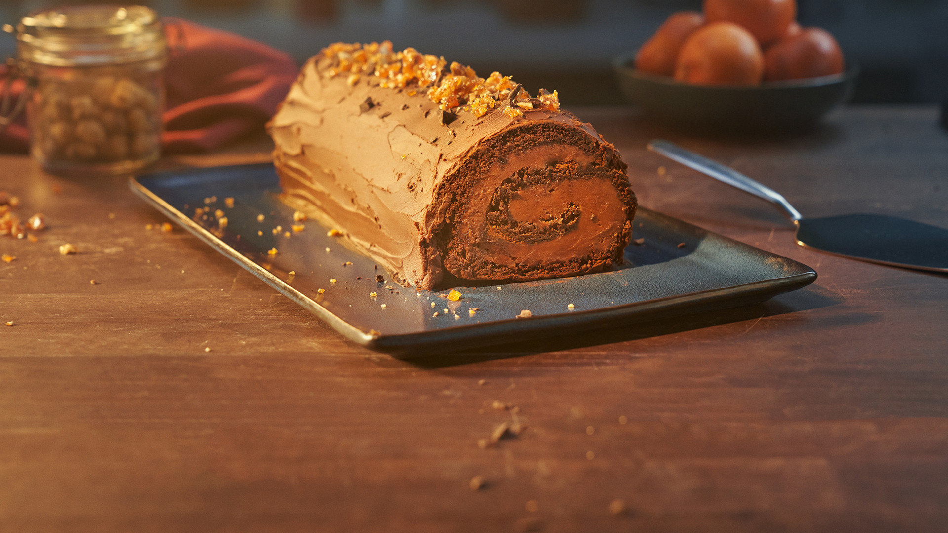 CHOCOLATE AND MANDARIN ROULADE with Hazelnut Caramel Shards | Lurpak®