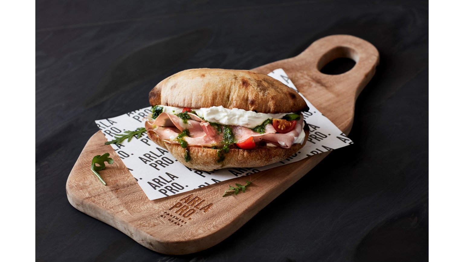 Mortadella, Cream Cheese & Pesto Panuozzo | Chef's recipe | Arla® Pro