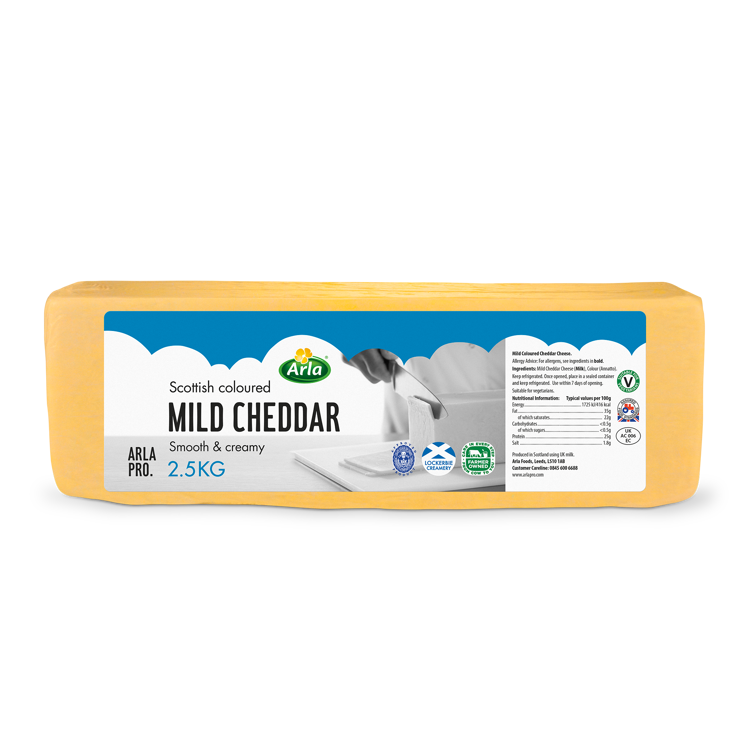 Arla Pro Scottish Mild Coloured Cheddar Cheese Block 5kg | Find ...