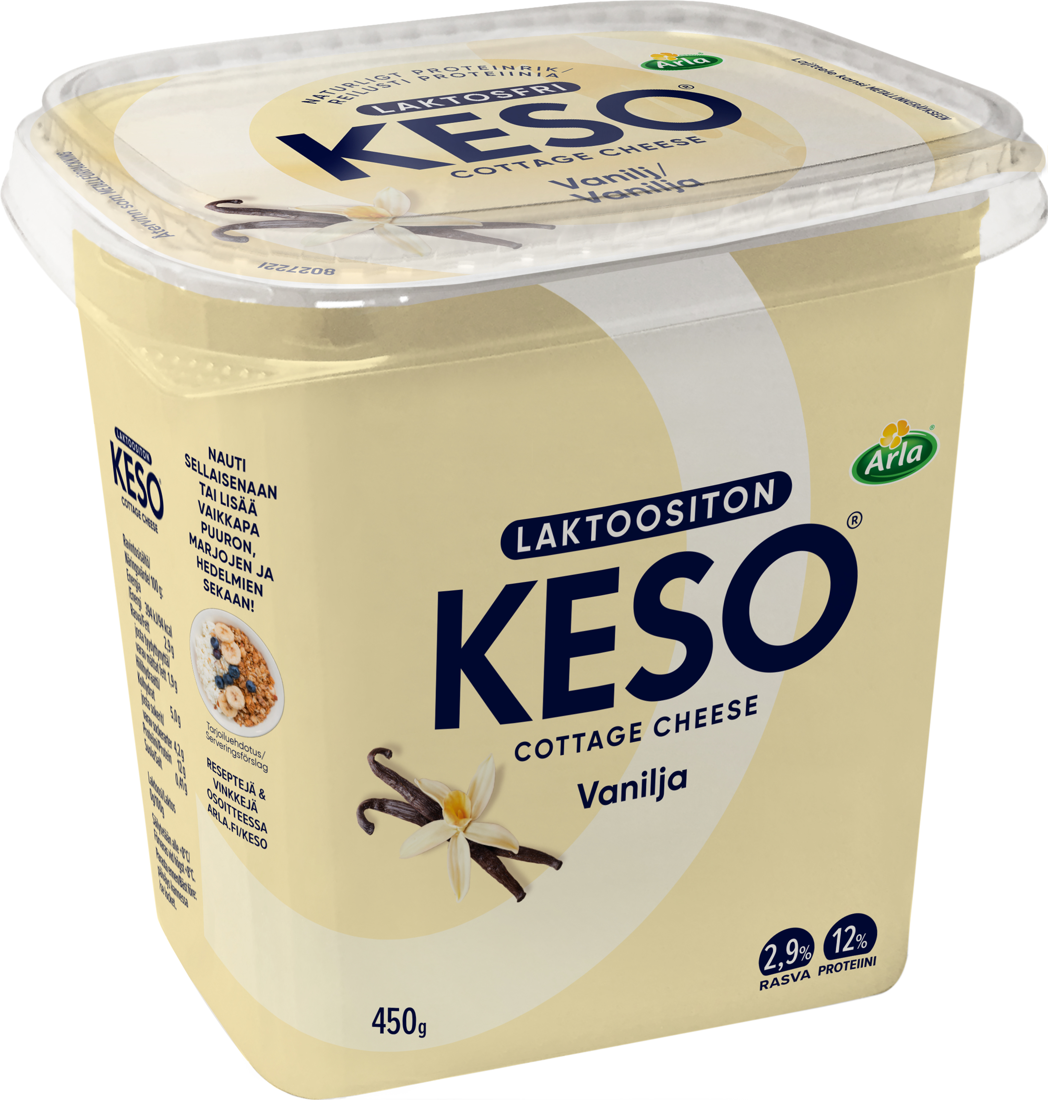 Arla Keso raejuusto vanilja 450g laktoositon | Arla® Pro Suomi